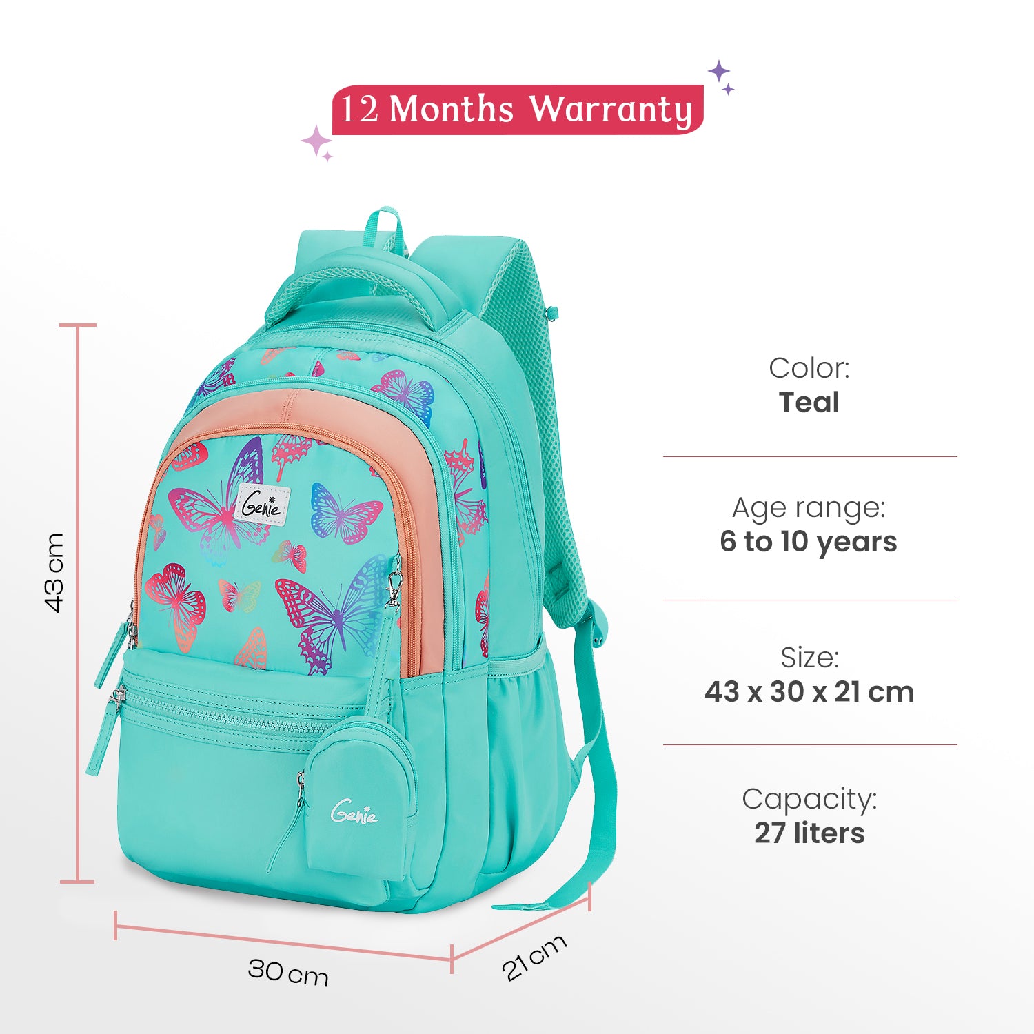 Buy Genie Nectar 27L Teal School Backpack Online