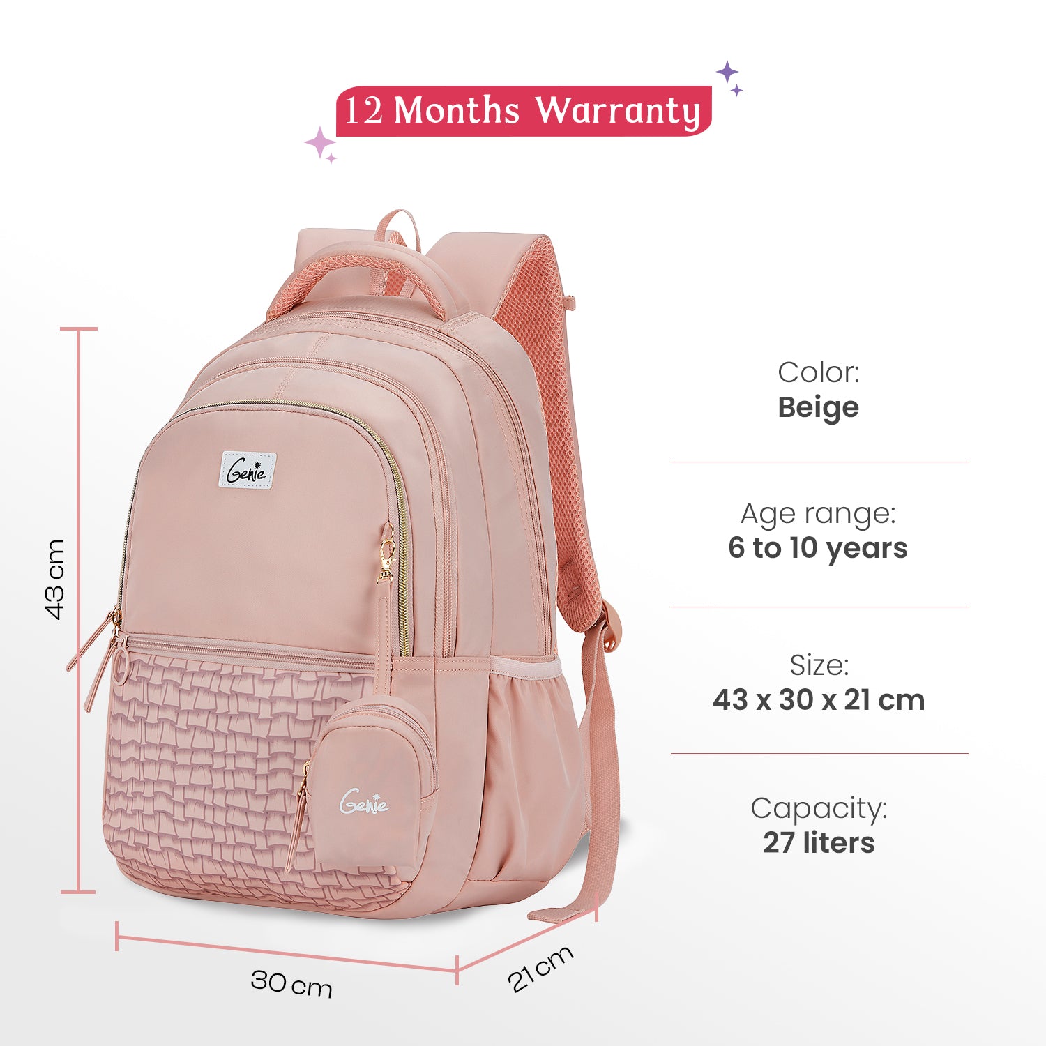 Buy Genie Jewel 27L Beige School Backpack Online