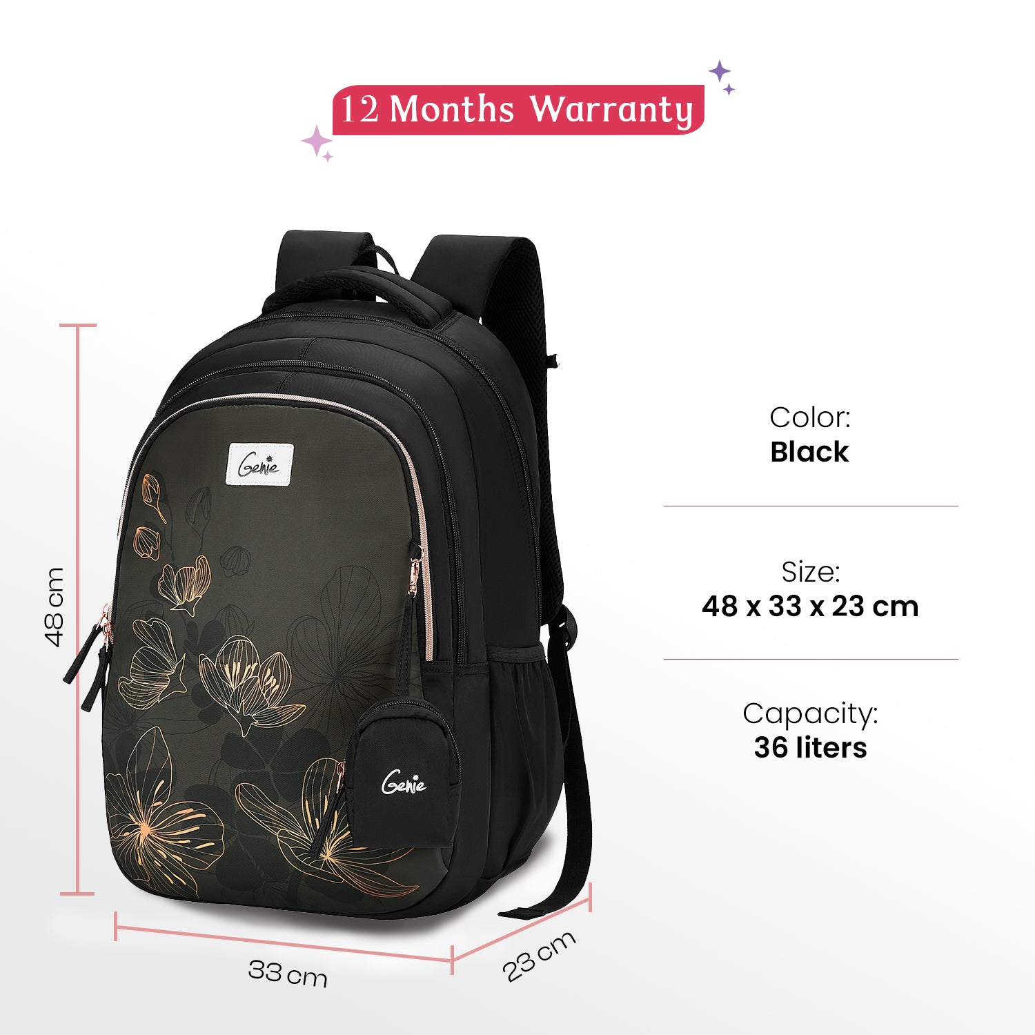 Buy Genie Twinkle 36L Black School Backpack Online