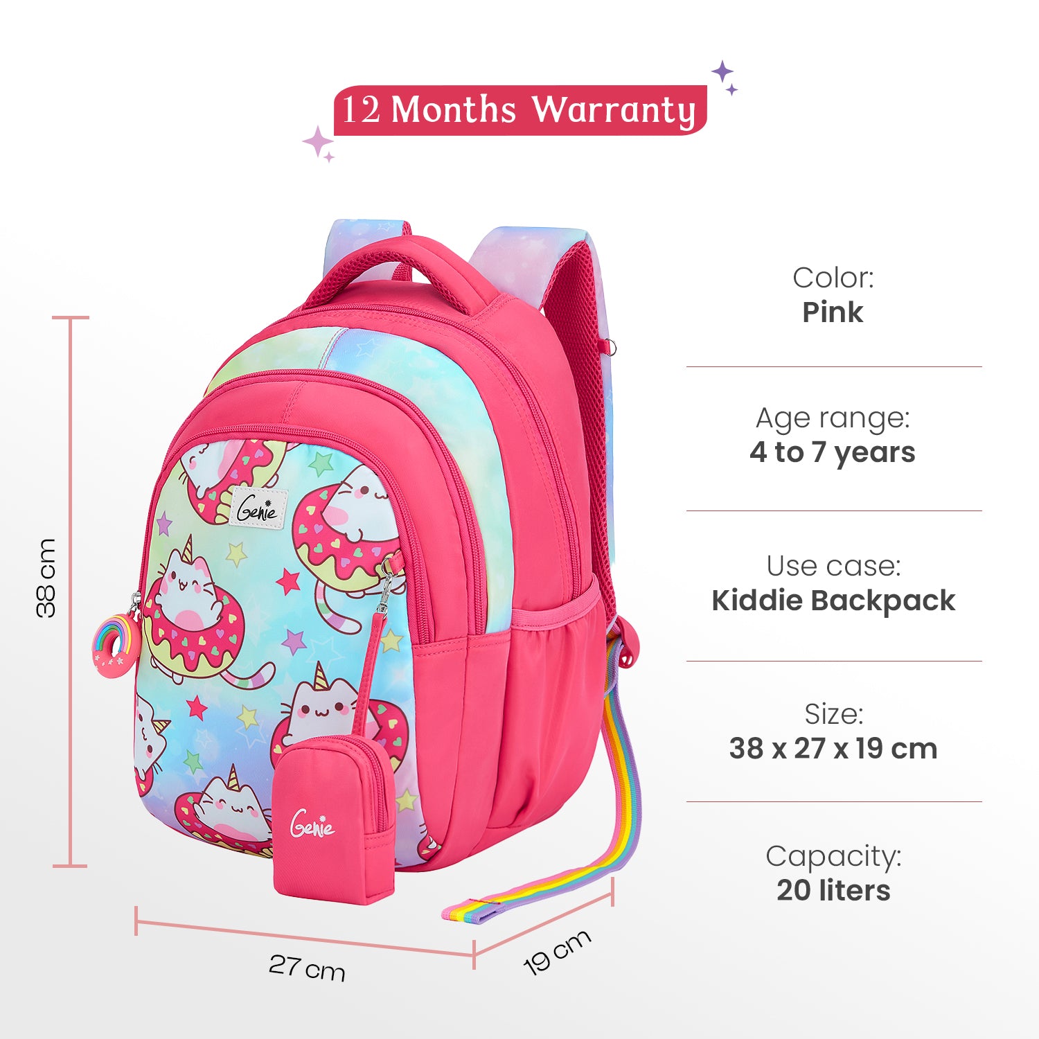 Buy Genie Caticorn 20L Pink Kids Backpack Online