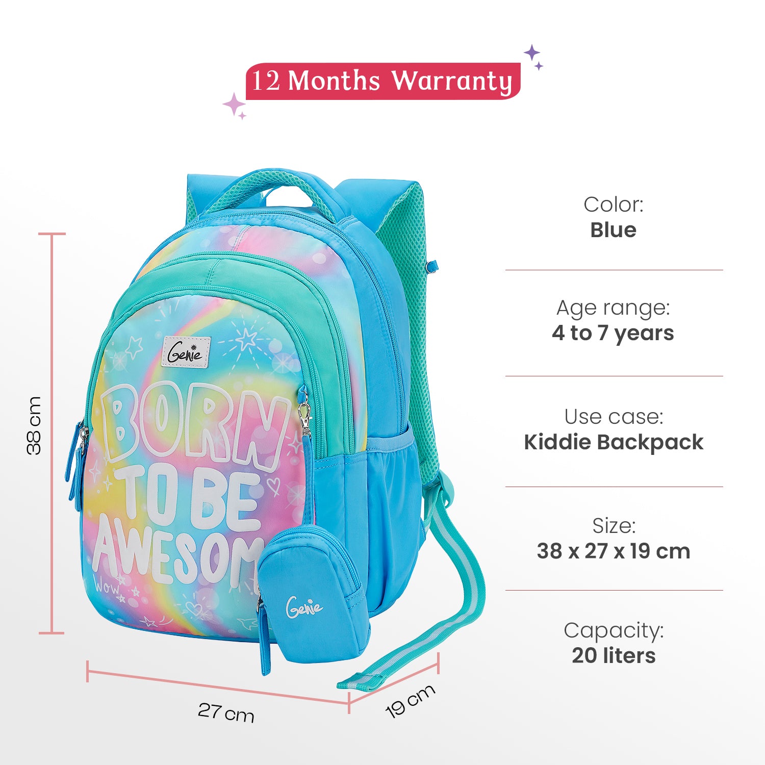 Buy Genie Awesome 20L Blue Kids Backpack Online