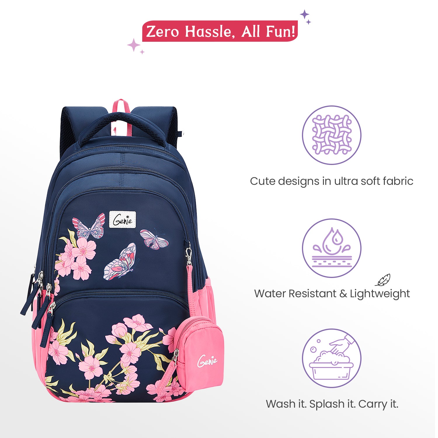 Buy Genie Lilac 27L Navy Blue School Backpack Online