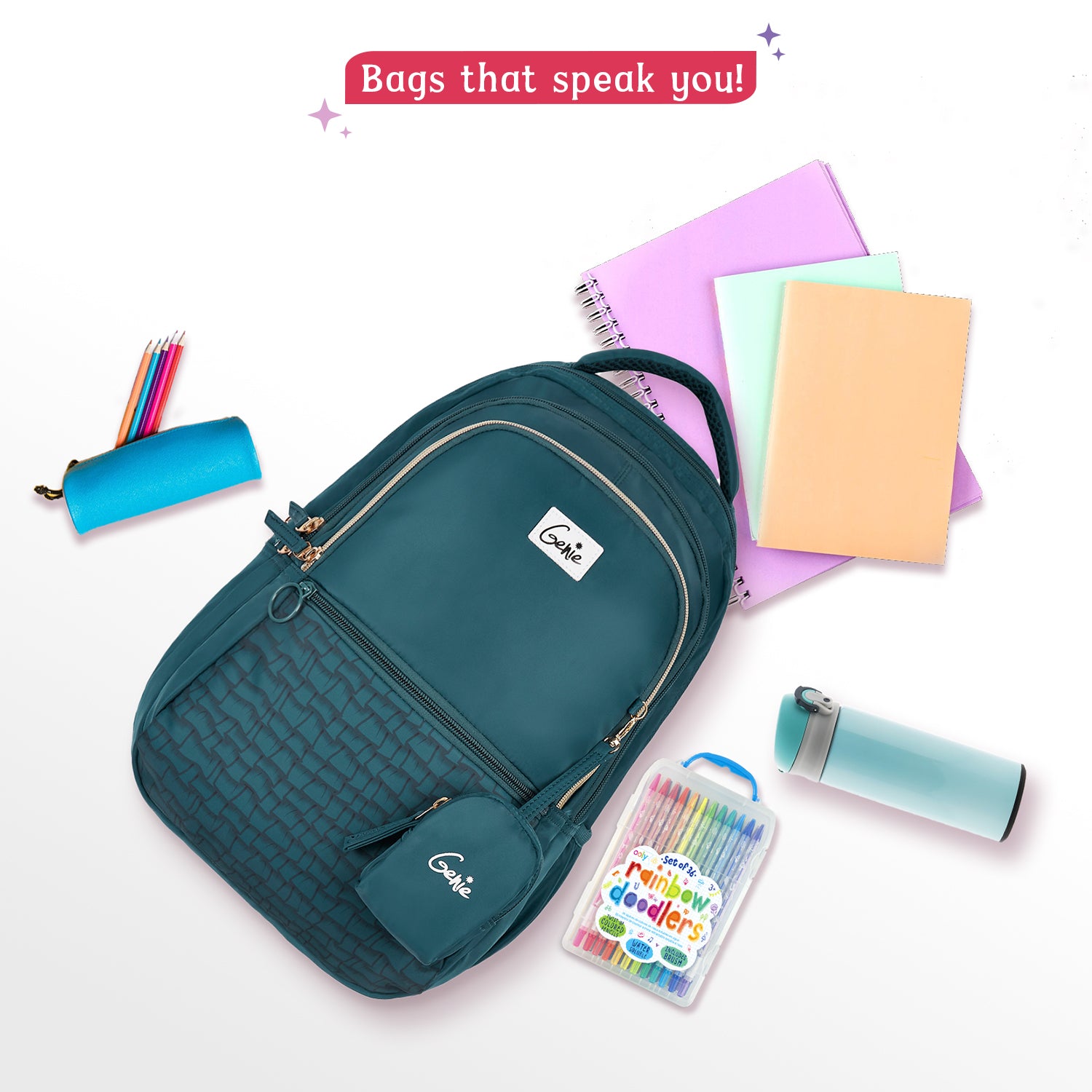 Buy Genie Jewel 27L Teal School Backpack Online