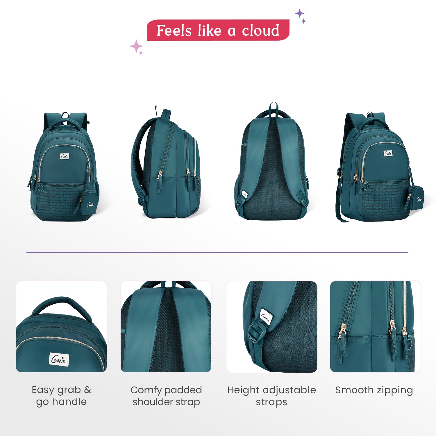 Buy Genie Jewel 27L Teal School Backpack Online