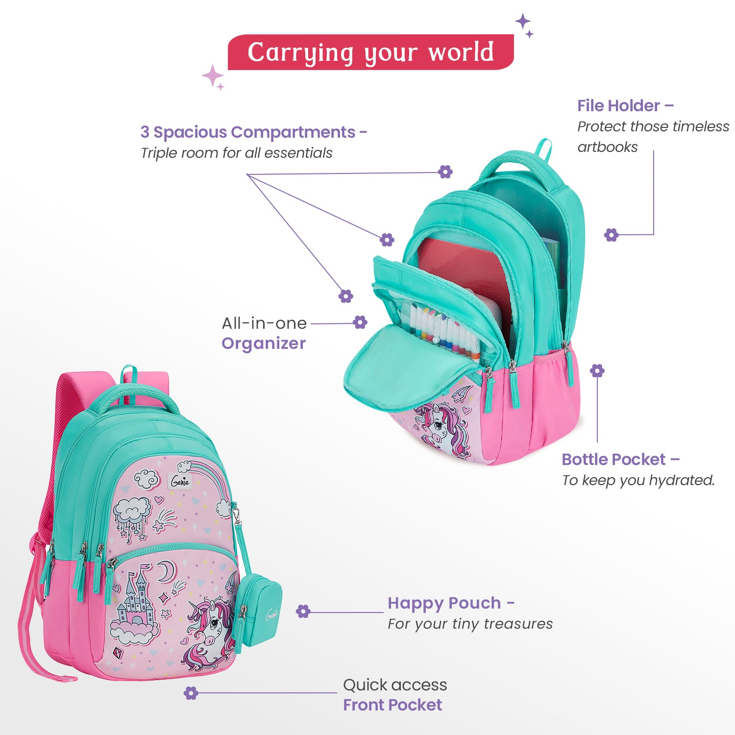 Buy Genie Stardew 27L Pink School Backpack Online