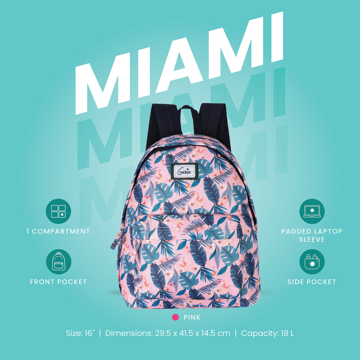 Buy Genie Miami 18L Pink Casual Backpack Online