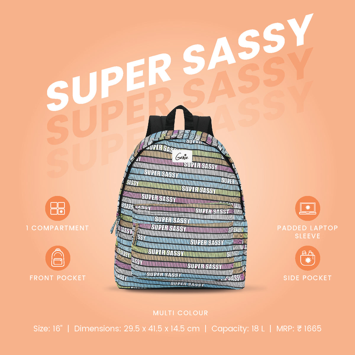 Buy Genie Super Sassy 18L Multicolor Casual Backpack Online
